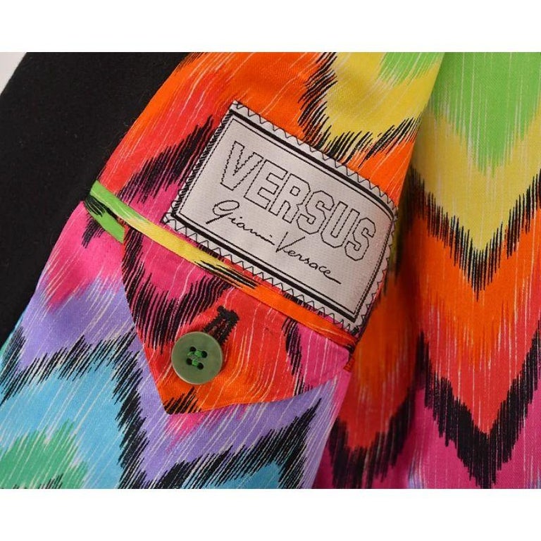 1990s Gianni Versace Versus Pure Wool Colourful Rainbow lined Blazer ...