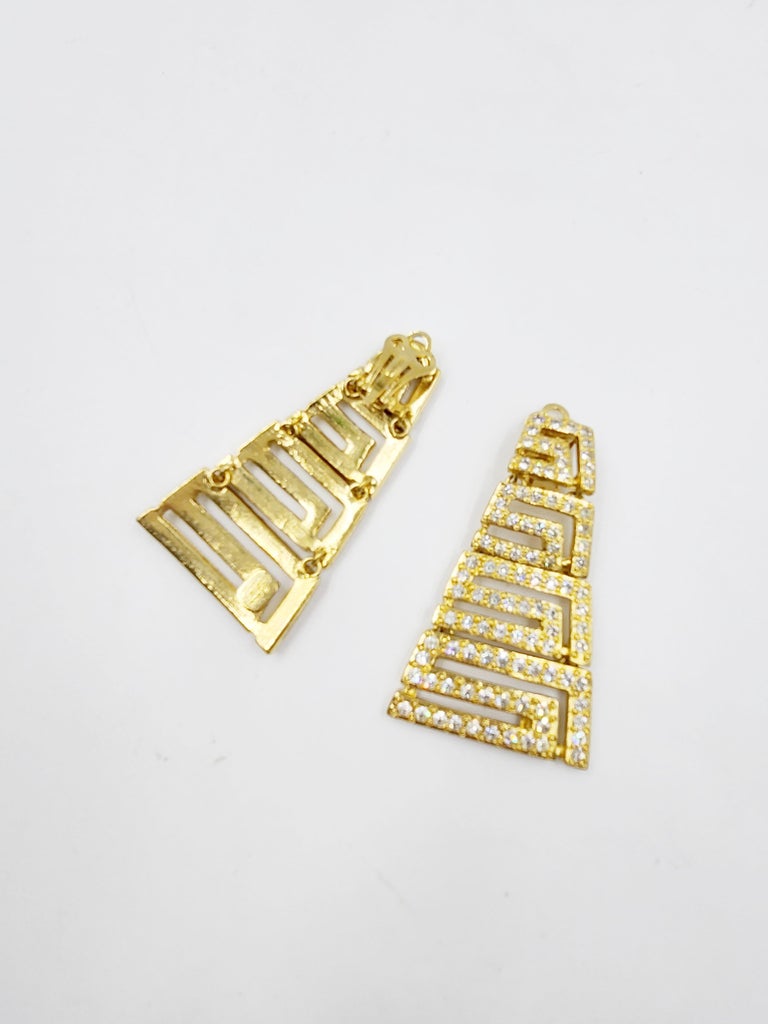 1990's Gianni Versace Vintage Greca Gold Dangle Long Rhinestone Clip On ...