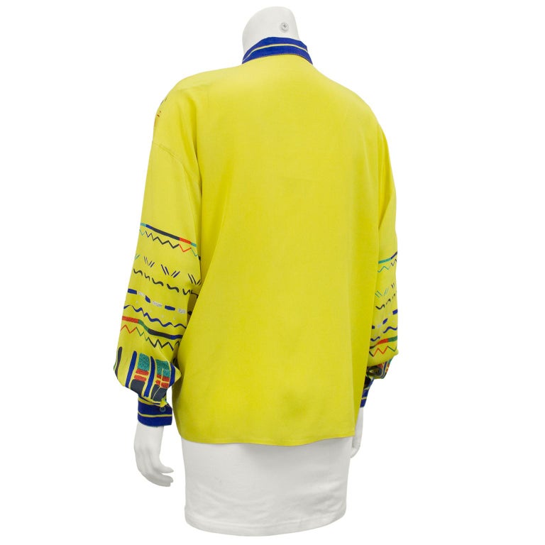 1990s Gianni Versace Yellow Silk Blouse with Geometric Details For Sale ...