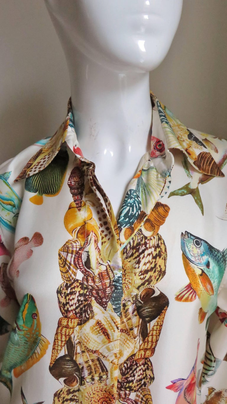 Gucci Silk Fish Print Shirt 1990s at 1stDibs