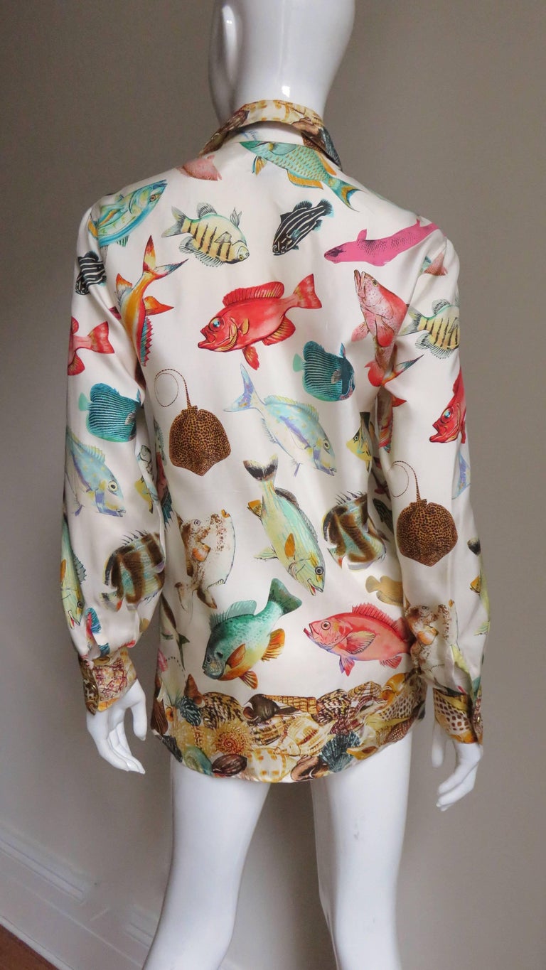 Gucci Silk Fish Print Shirt 1990s at 1stDibs