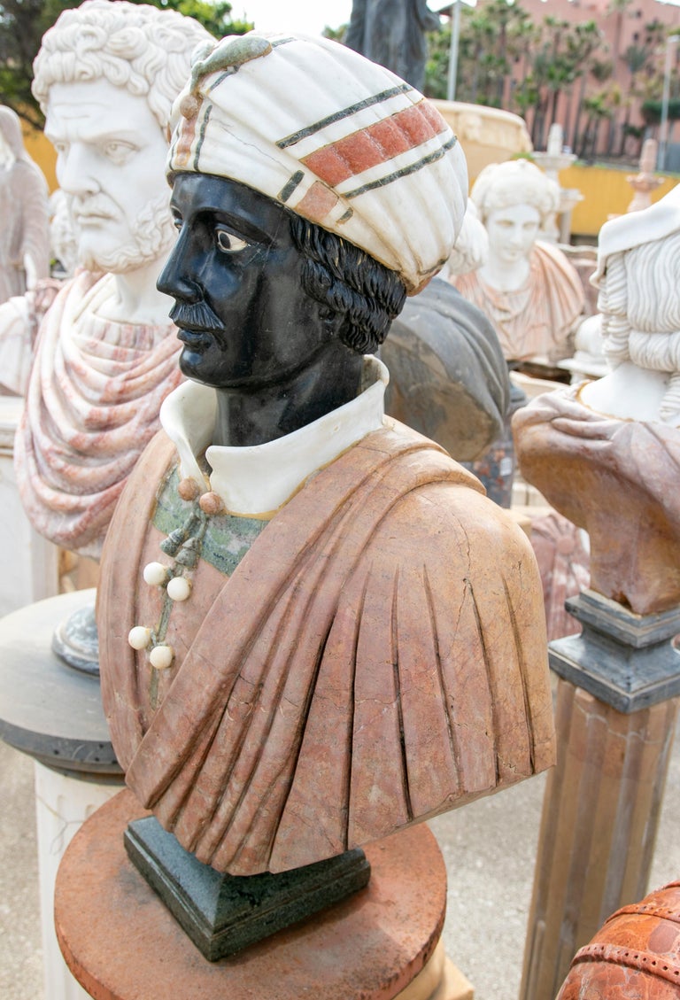 1990s Hand Carved Bust in Different Marbles of a Character with a ...