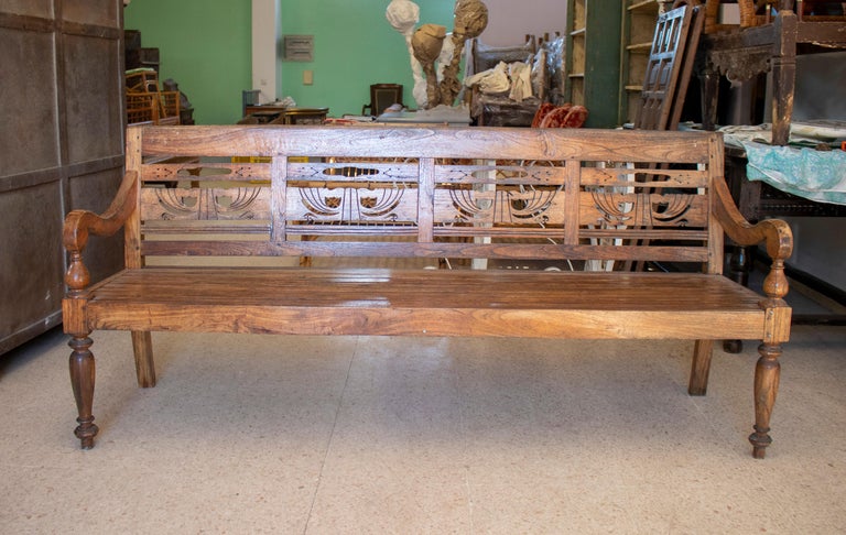 1990s Hand Carved Indonesian Colonial Wooden Garden Bench For Sale at ...