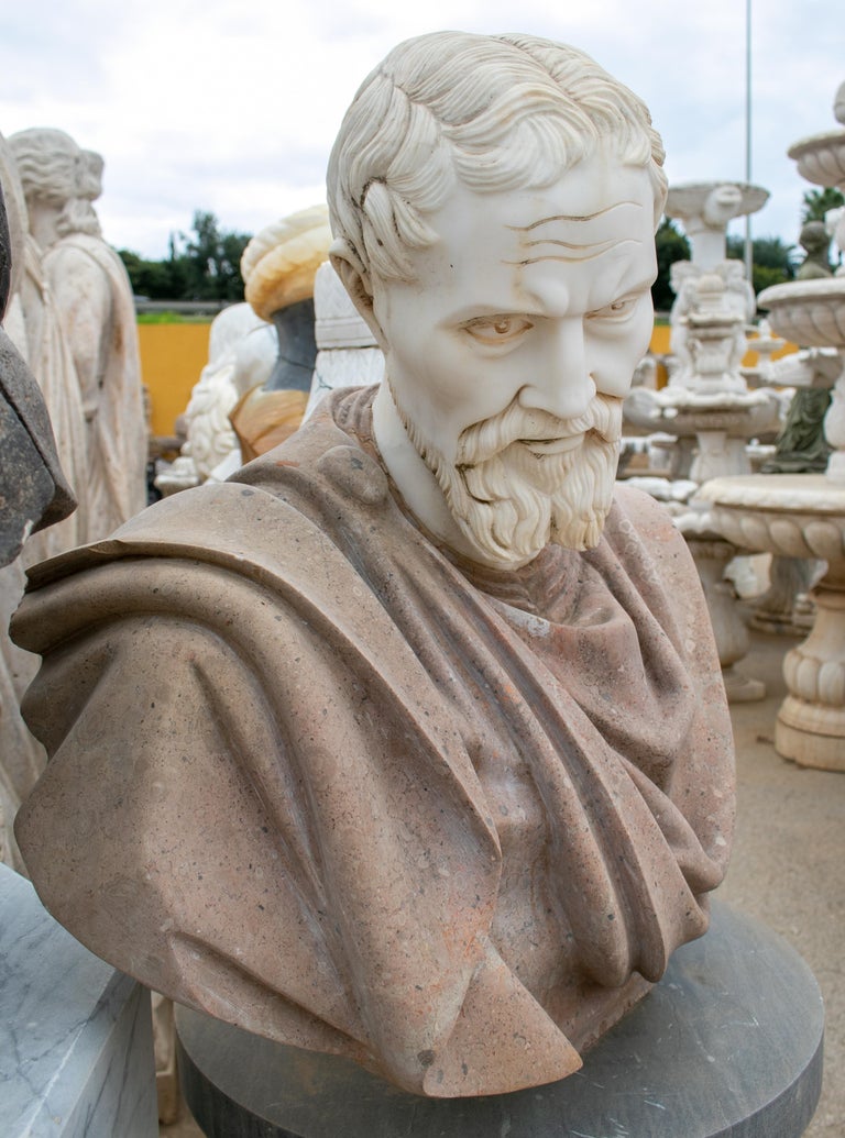1990s Hand Carved White Carrara Marble and Brown Limestone Greek ...