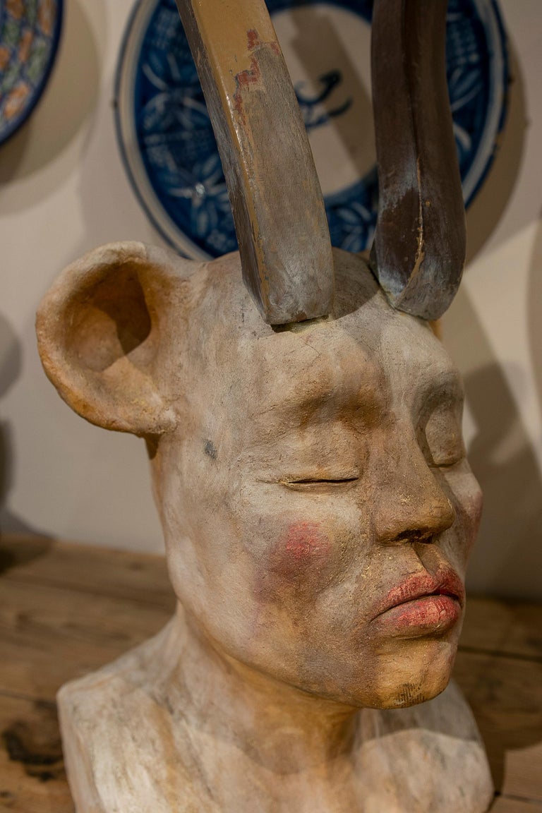 1990s Hand Painted and Signed Ceramic Head of a Japanese Character For ...