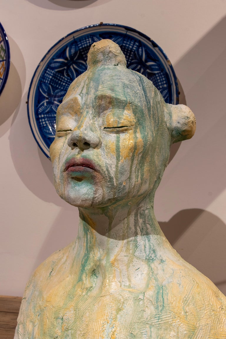 1990s Hand Painted and Signed Ceramic Head of a Japanese Character For ...