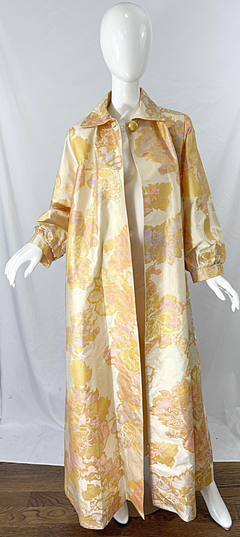 1990s Hand Painted Silk Taffeta Sz 8 Gold Pink Ivory Regal Vintage ...