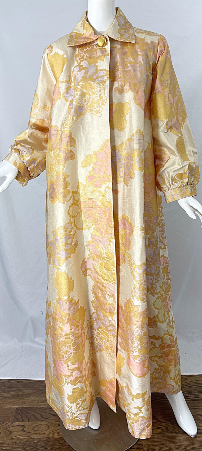 1990s Hand Painted Silk Taffeta Sz 8 Gold Pink Ivory Regal Vintage ...