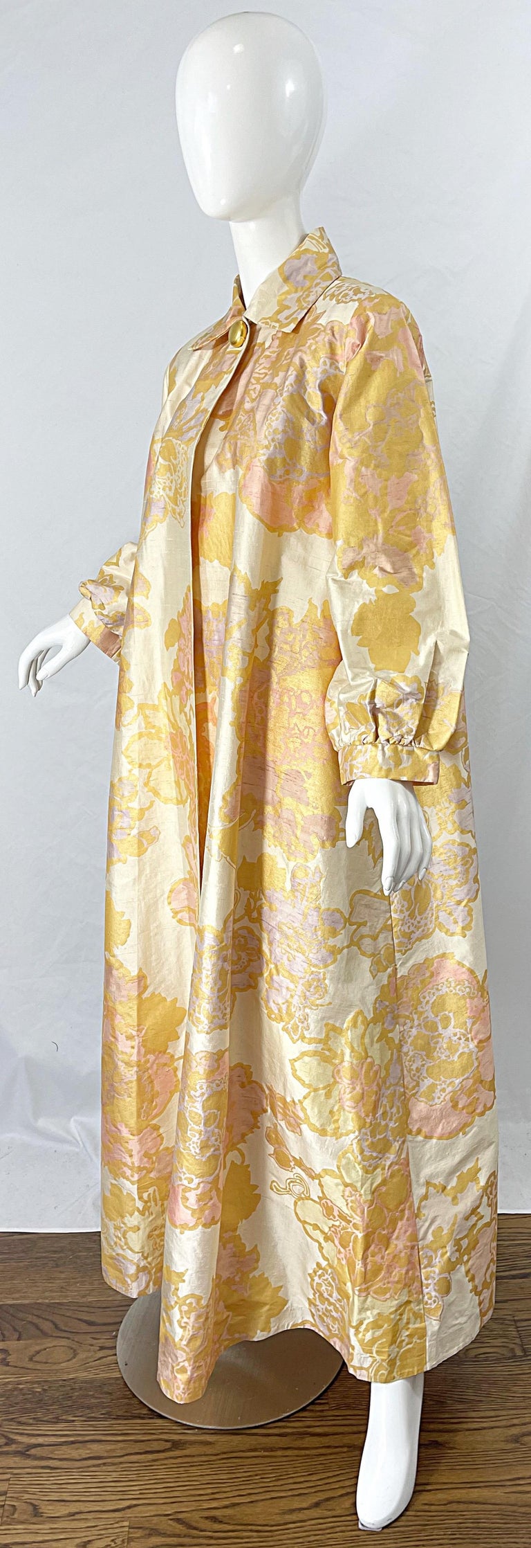 1990s Hand Painted Silk Taffeta Sz 8 Gold Pink Ivory Regal Vintage ...