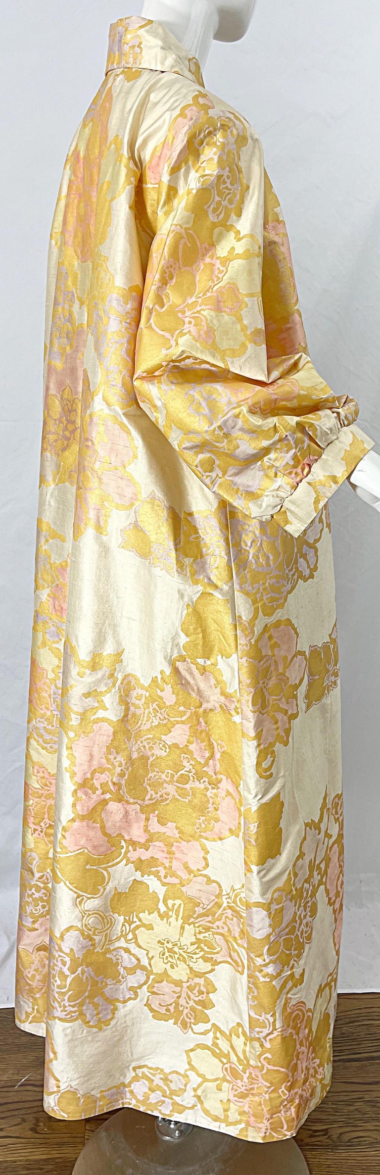 1990s Hand Painted Silk Taffeta Sz 8 Gold Pink Ivory Regal Vintage ...