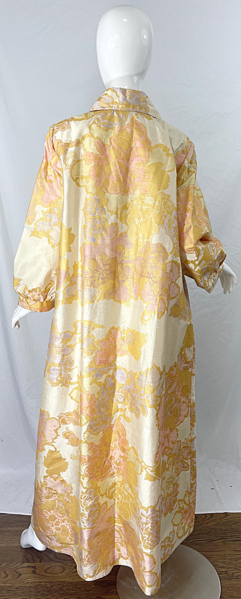 1990s Hand Painted Silk Taffeta Sz 8 Gold Pink Ivory Regal Vintage ...