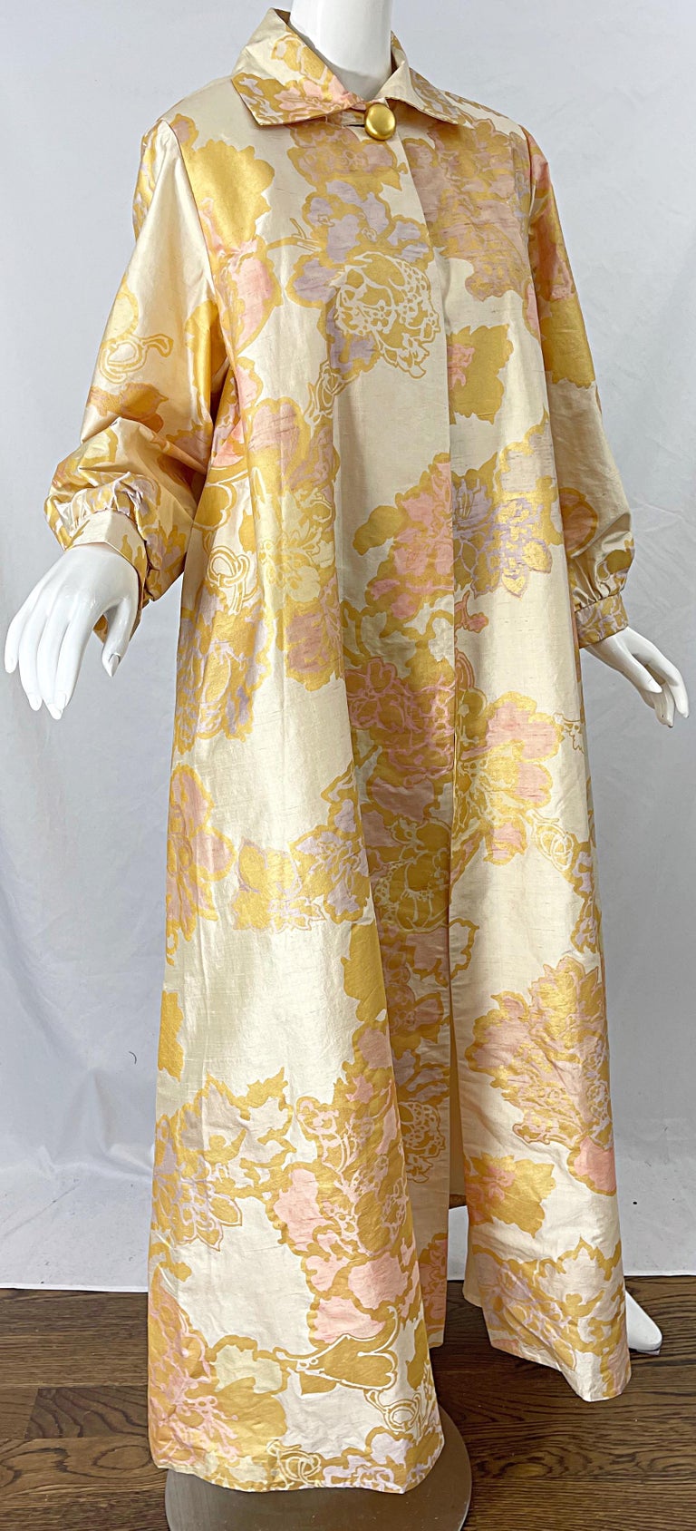 1990s Hand Painted Silk Taffeta Sz 8 Gold Pink Ivory Regal Vintage ...