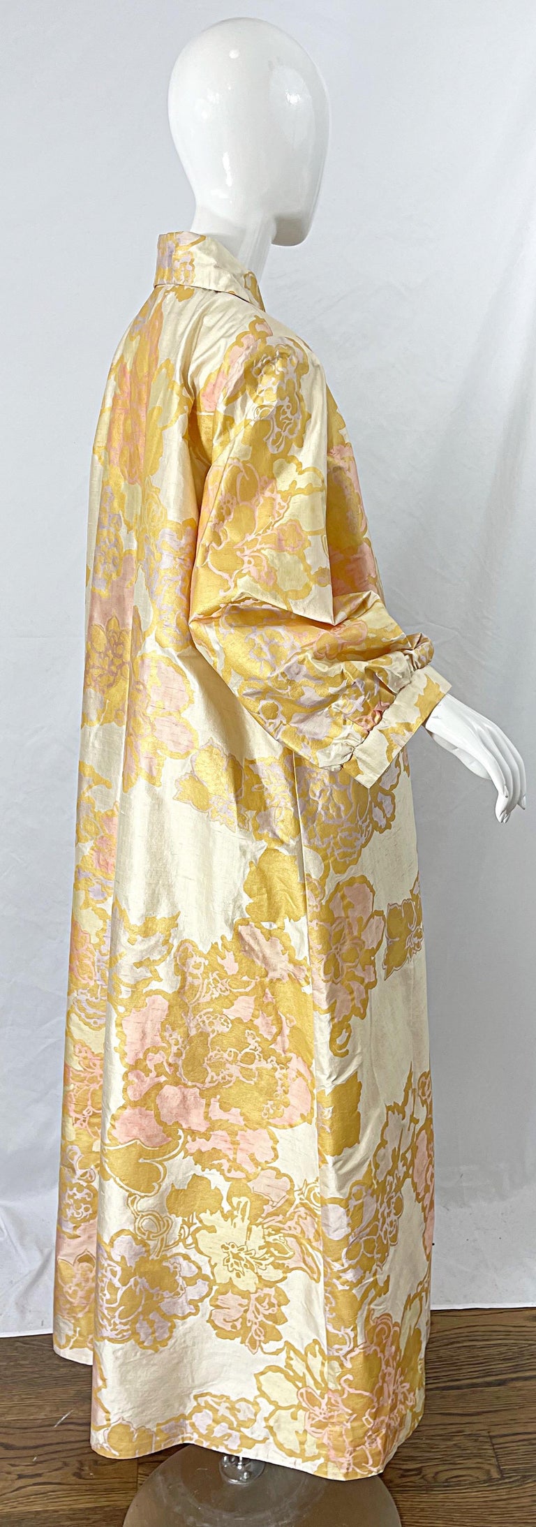1990s Hand Painted Silk Taffeta Sz 8 Gold Pink Ivory Regal Vintage ...
