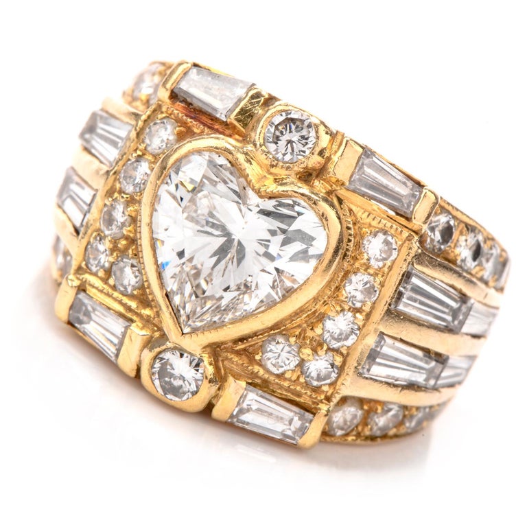 1990s Heart Diamond 18 Karat Gold Engagement Cocktail Ring For Sale at ...