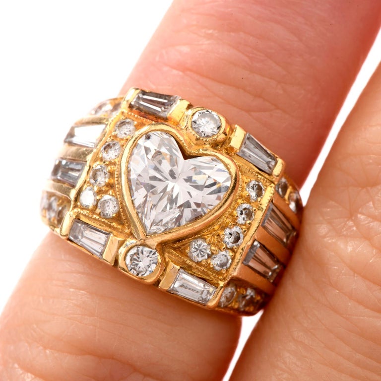 1990s Heart Diamond 18 Karat Gold Engagement Cocktail Ring For Sale at ...