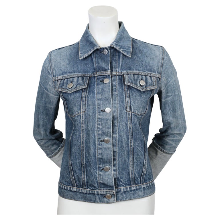 1990's HELMUT LANG distressed denim jacket with extra long turn up ...
