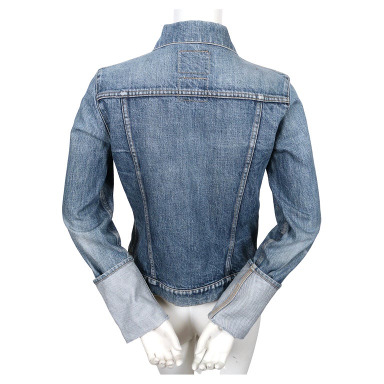 1990's HELMUT LANG distressed denim jacket with extra long turn up ...