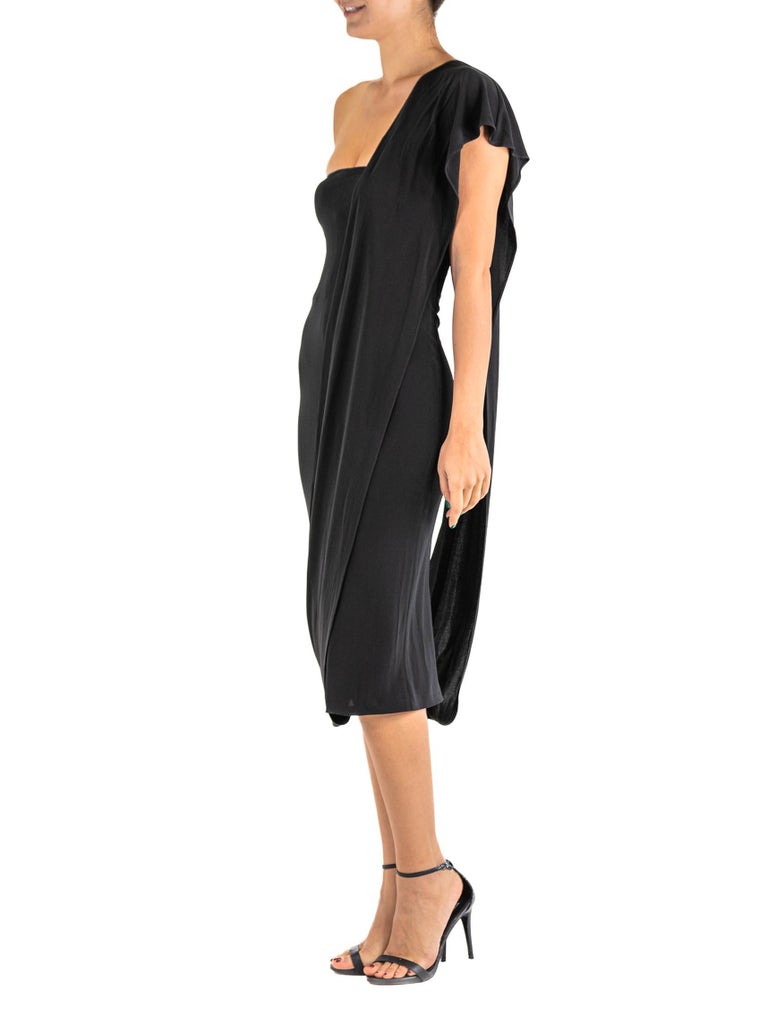1990S HERVE LEGER Black Rayon Blend Strapless Dress With One Shoulder ...
