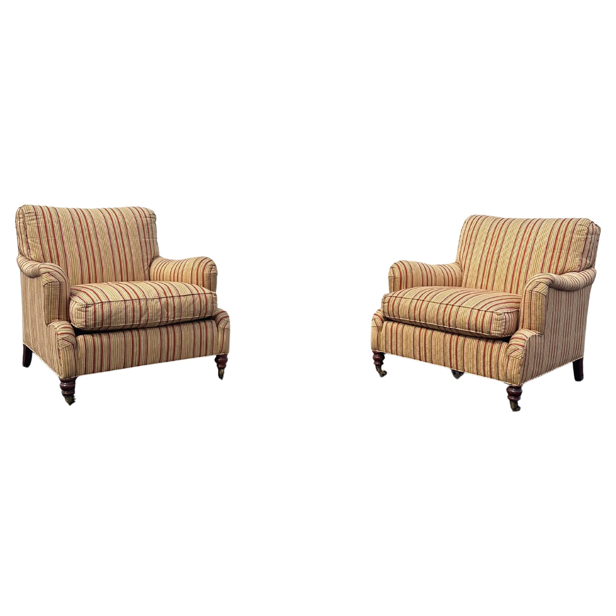 1990s Hickory Chair Co. Large Library English Stripes Castors Chairs ...
