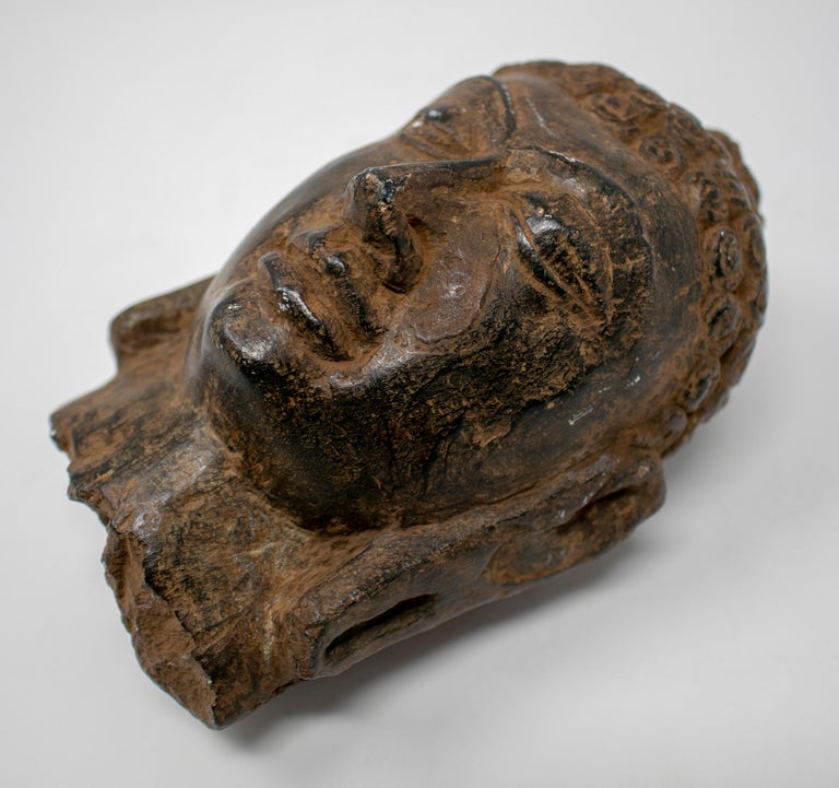 1990s Indian Hand Carved Stone Buddha Head For Sale at 1stDibs