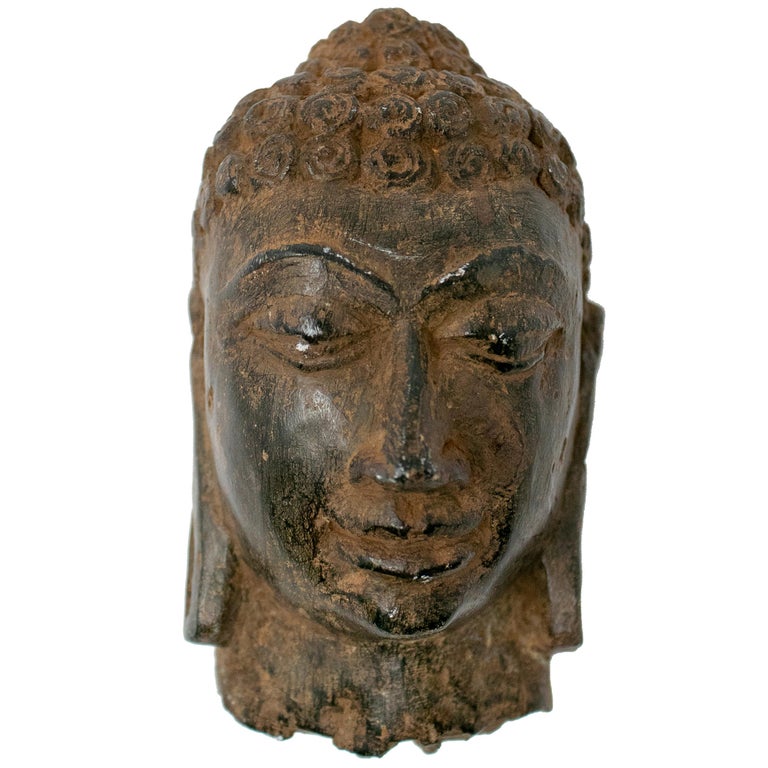 1990s Indian Hand Carved Stone Buddha Head For Sale at 1stDibs