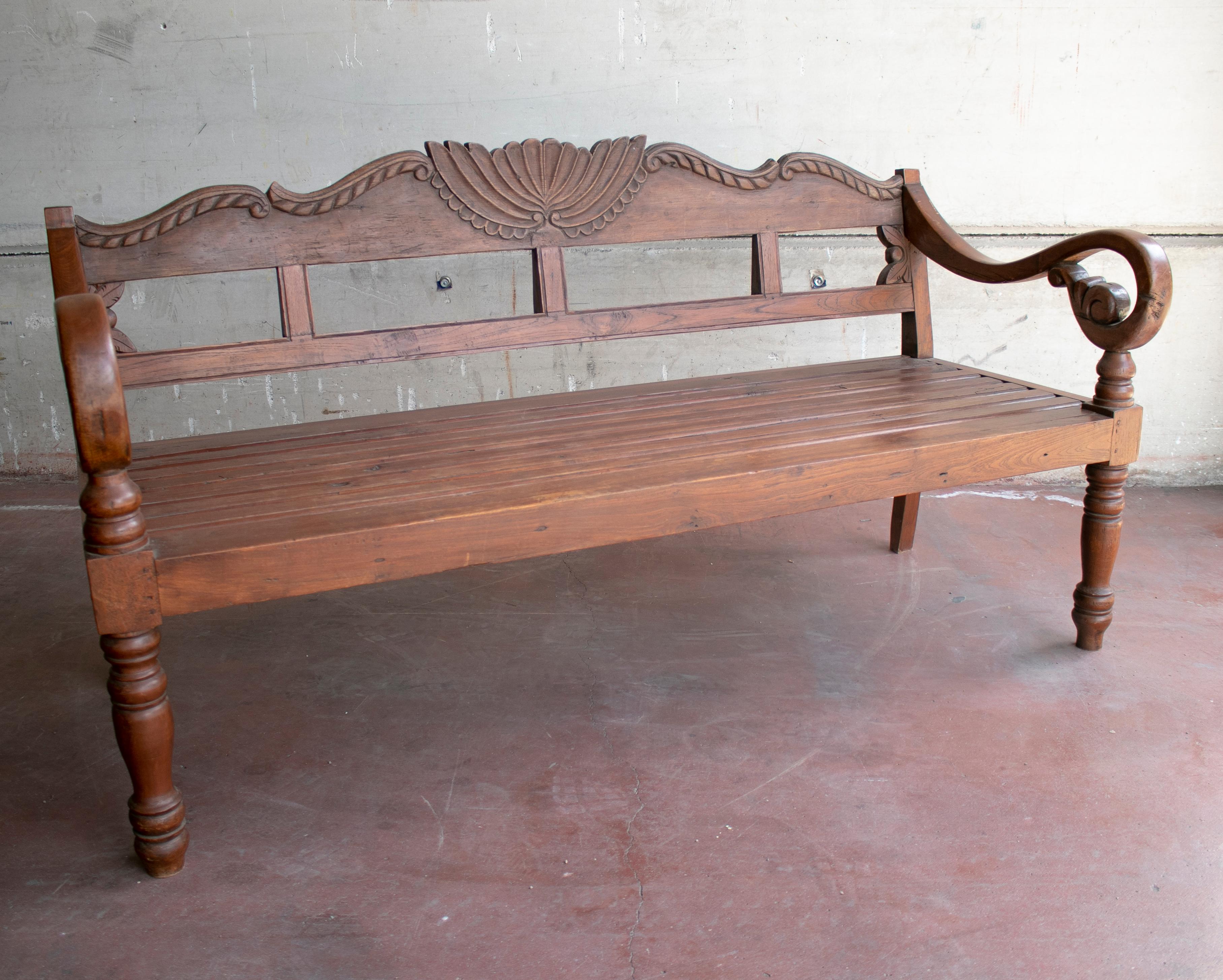 1990s Indonesian Hand Carved Garden Wooden Seating Bench at 1stDibs ...