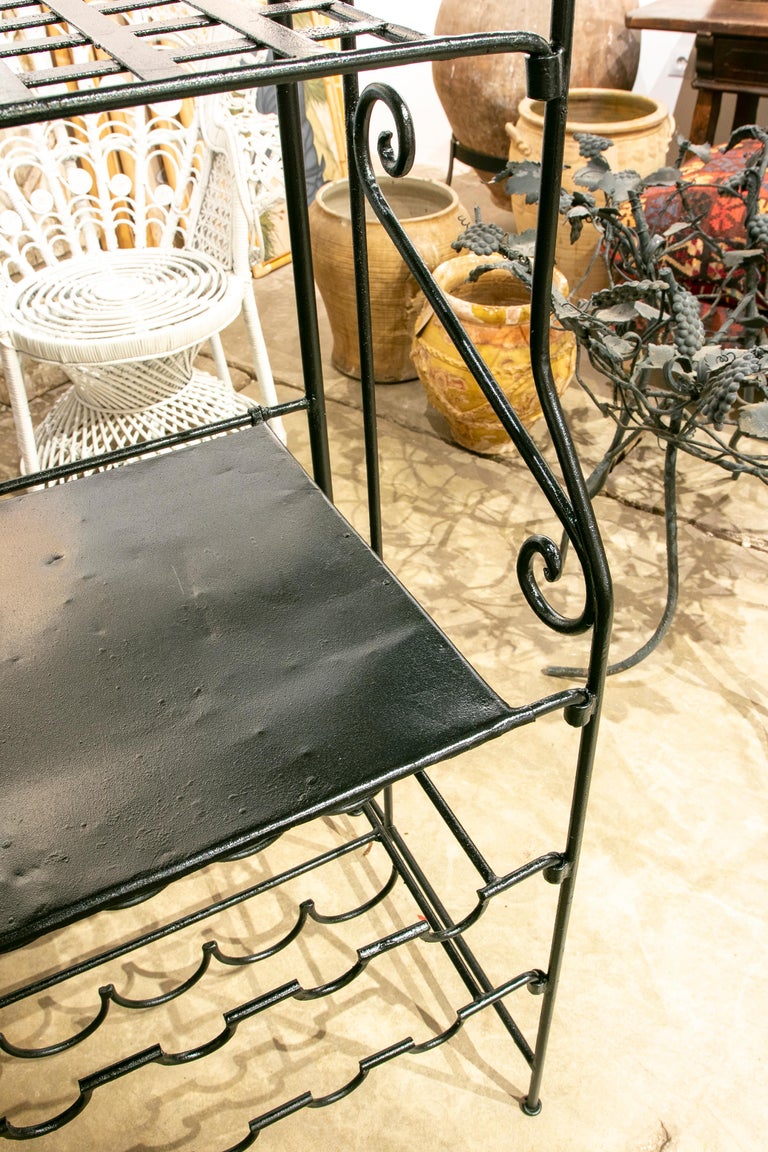 1990s Iron Shelf with Two Wine Racks and a Special Rack for Glasses For ...