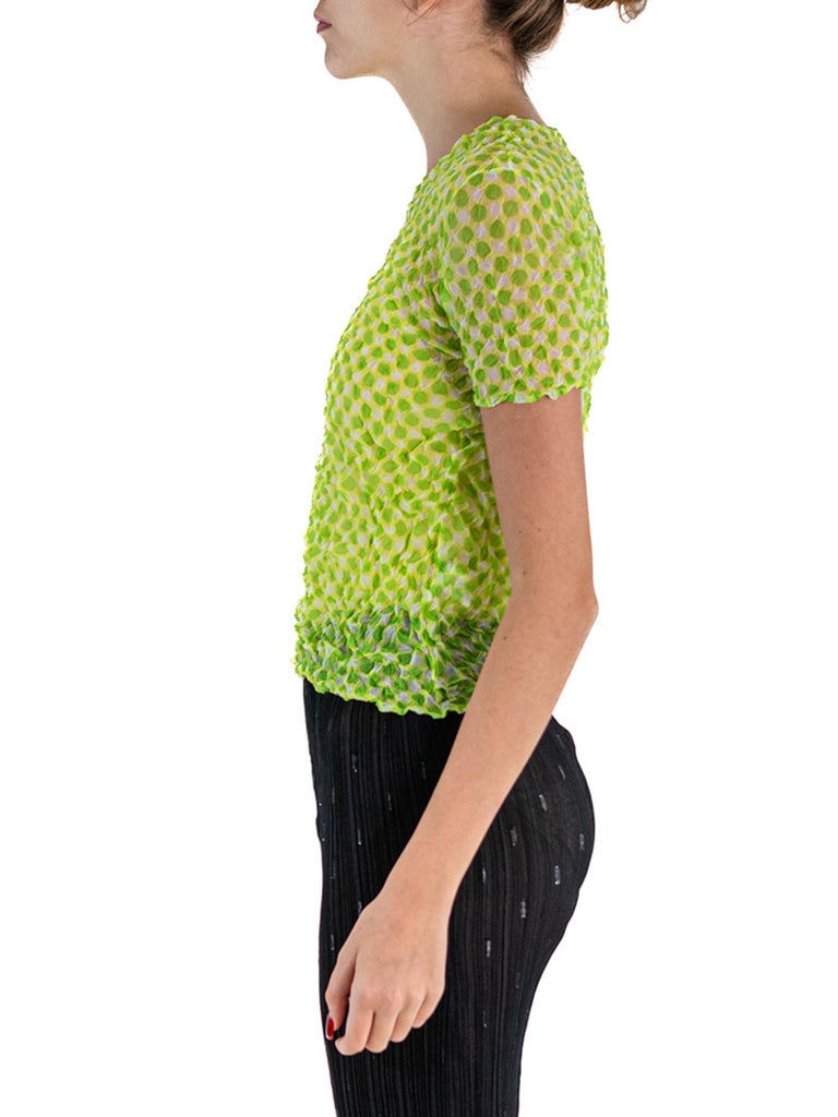 1990S ISSEY MIYAKE Lime Green Sheer Polyester Shrink Wrap Top With ...