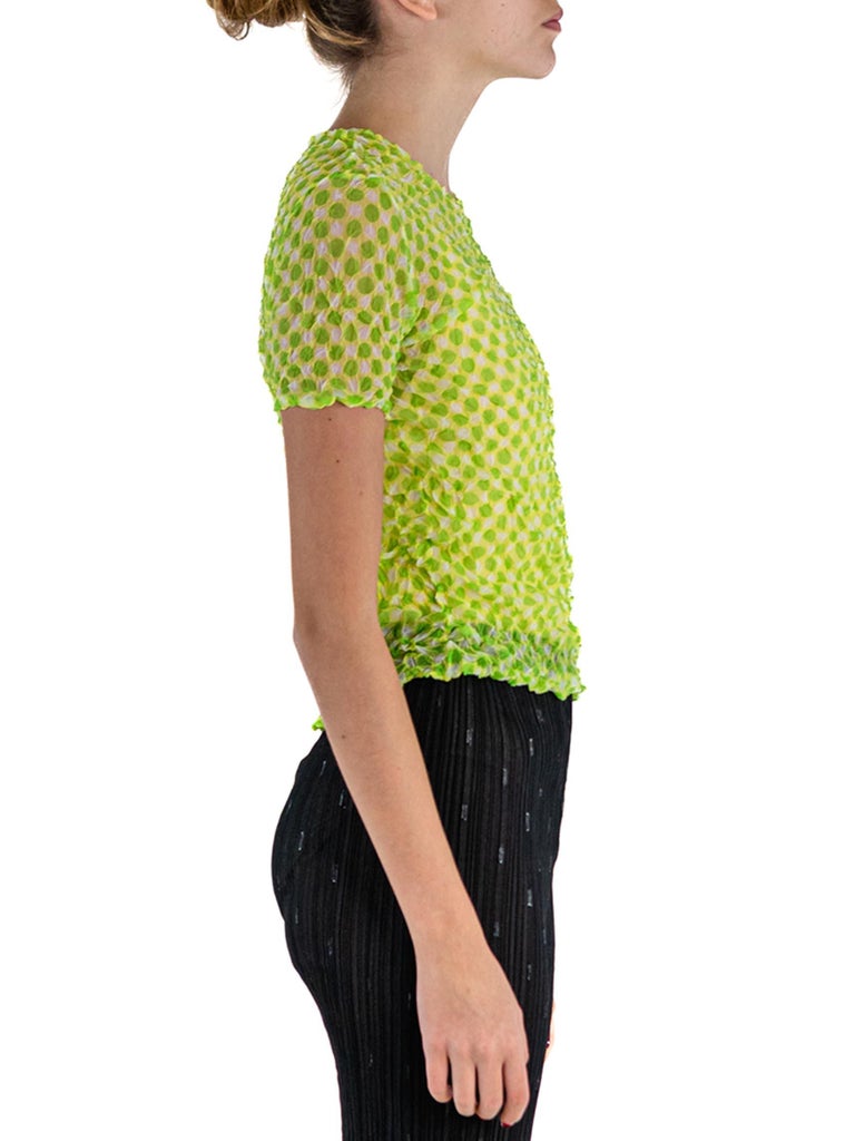 1990S ISSEY MIYAKE Lime Green Sheer Polyester Shrink Wrap Top With ...