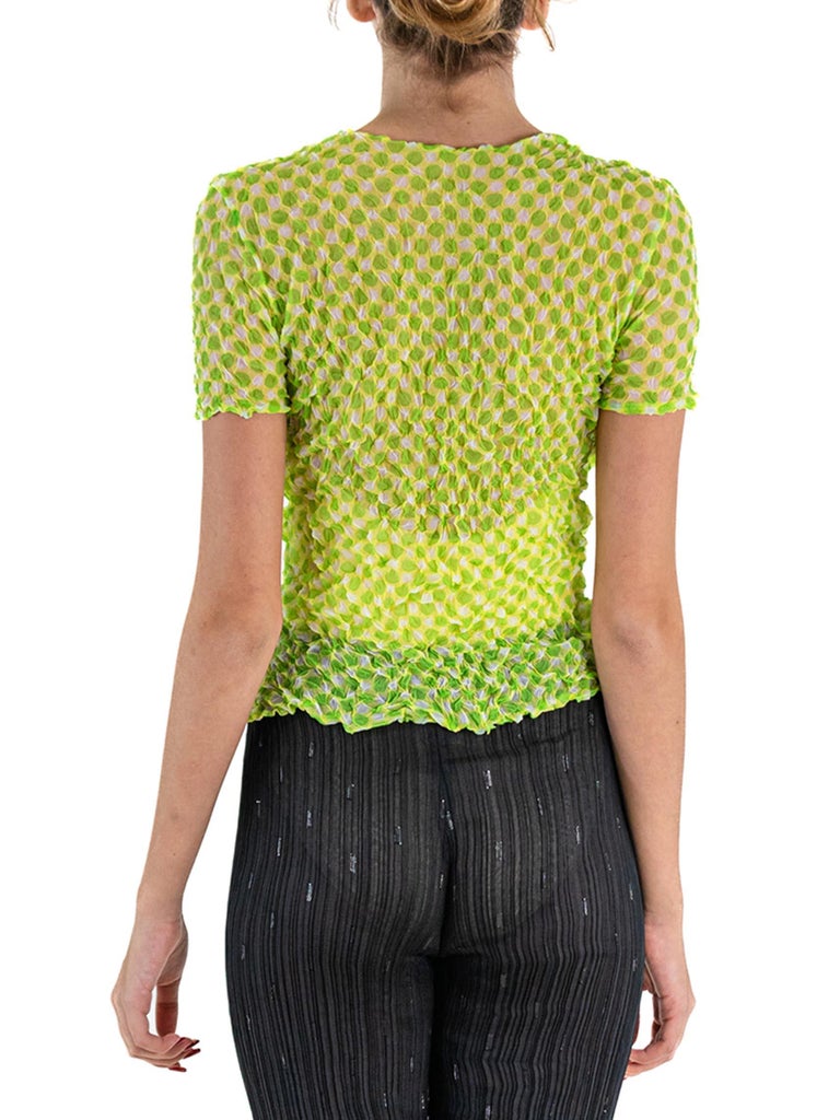 1990S ISSEY MIYAKE Lime Green Sheer Polyester Shrink Wrap Top With ...