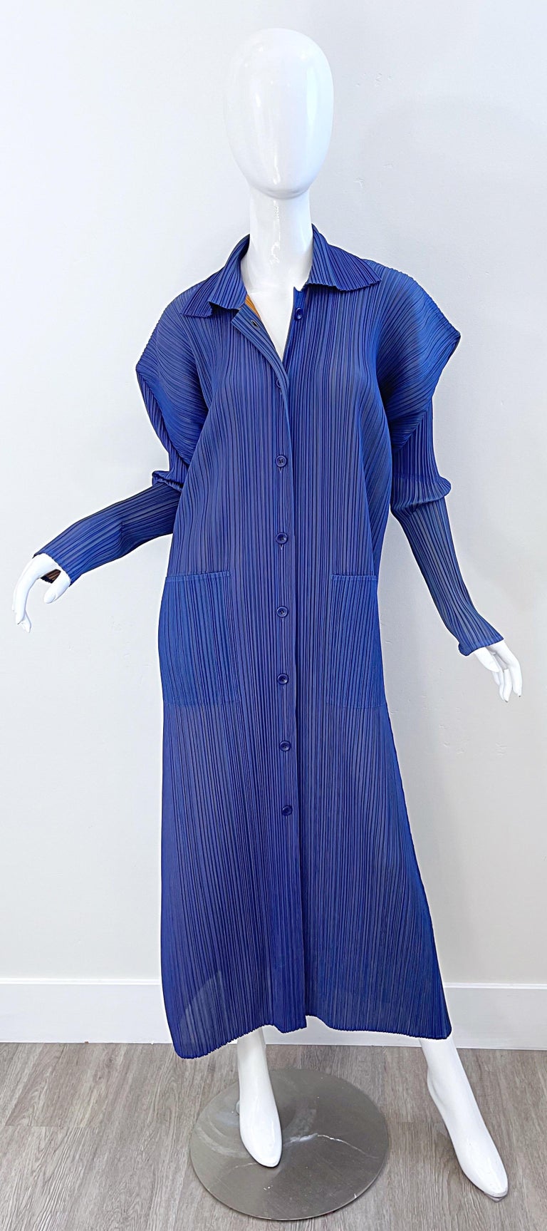 1990s Issey Miyake Pleats Please Blue + Marigold Avant Garde Duster ...