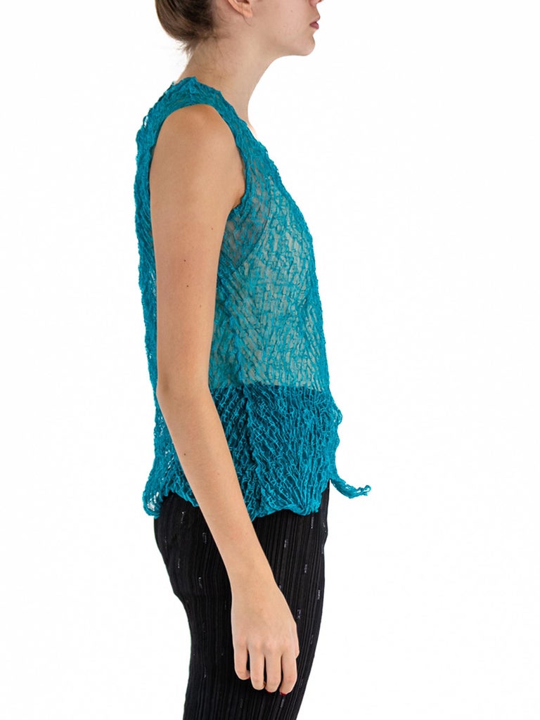 1990S ISSEY MIYAKE Teal Sheer Polyester Lace Crinkle Tank Top For Sale ...