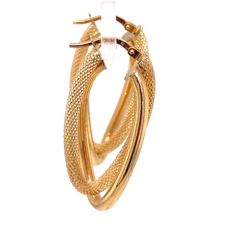 1990s Italian Twisted Oblong Double Hoop Earrings in 14 Karat Gold For ...
