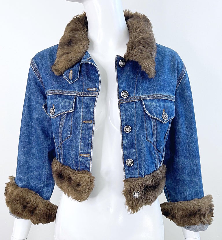 1990s Jean Paul Gaultier Faux Fur Denim Aviator Bomber Vintage 90s Crop ...