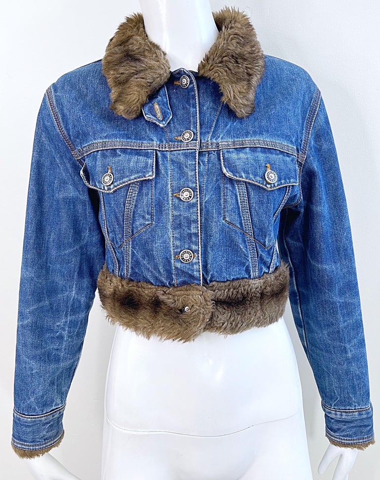 1990s Jean Paul Gaultier Faux Fur Denim Aviator Bomber Vintage 90s Crop ...