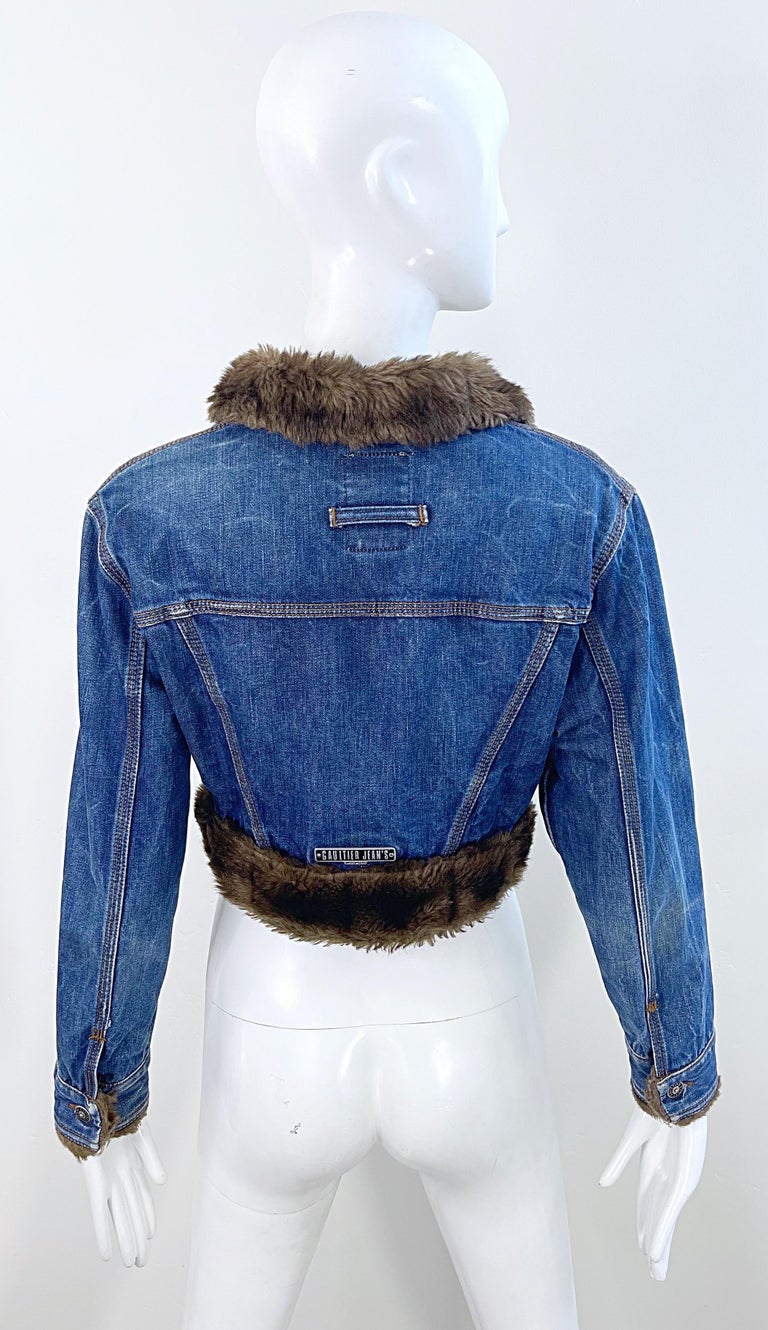 1990s Jean Paul Gaultier Faux Fur Denim Aviator Bomber Vintage 90s Crop ...
