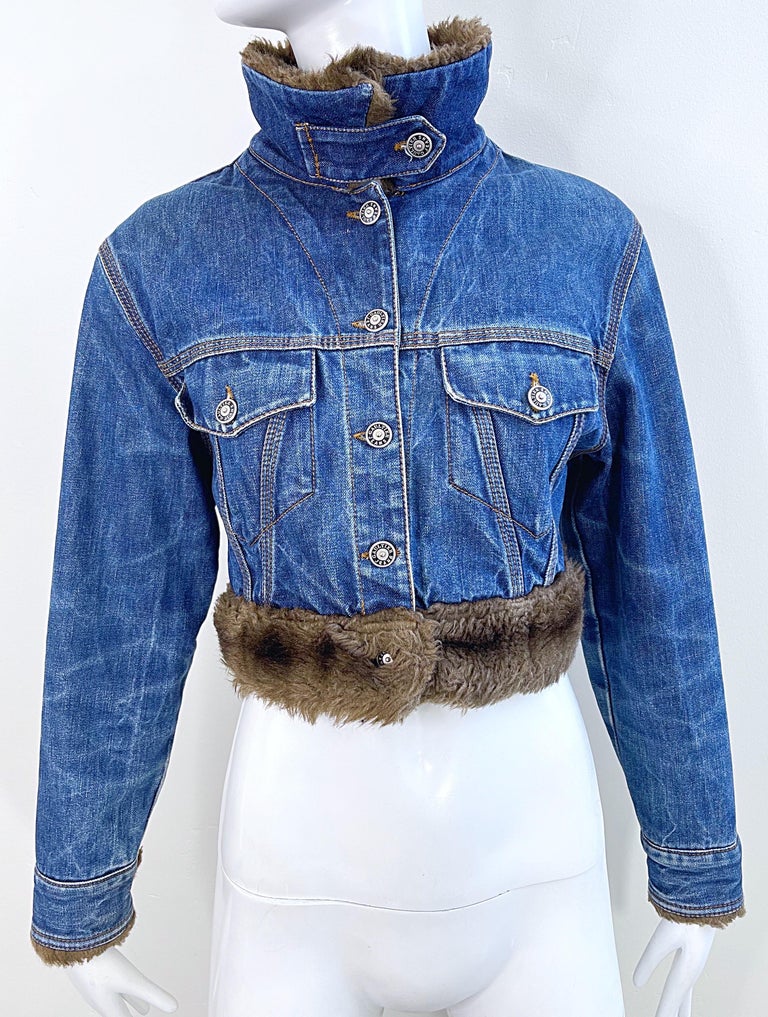 1990s Jean Paul Gaultier Faux Fur Denim Aviator Bomber Vintage 90s Crop ...