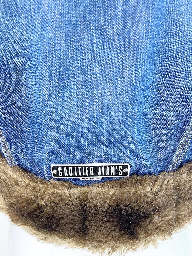 1990s Jean Paul Gaultier Faux Fur Denim Aviator Bomber Vintage 90s Crop ...