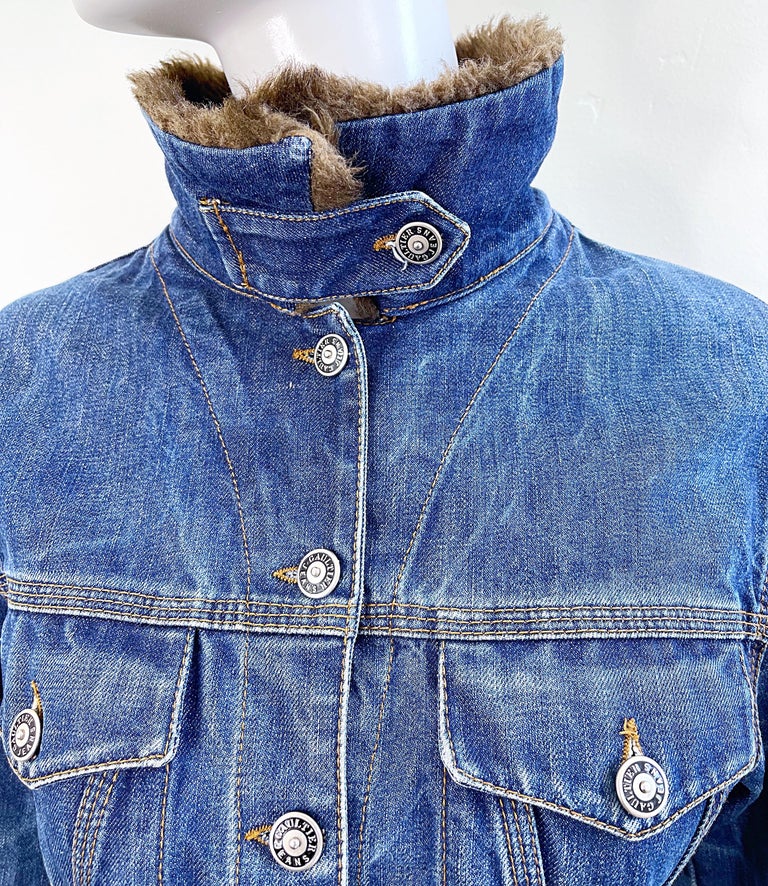 1990s Jean Paul Gaultier Faux Fur Denim Aviator Bomber Vintage 90s Crop ...