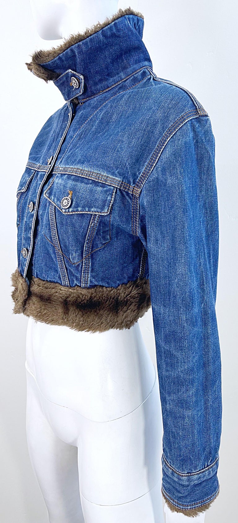 1990s Jean Paul Gaultier Faux Fur Denim Aviator Bomber Vintage 90s Crop ...