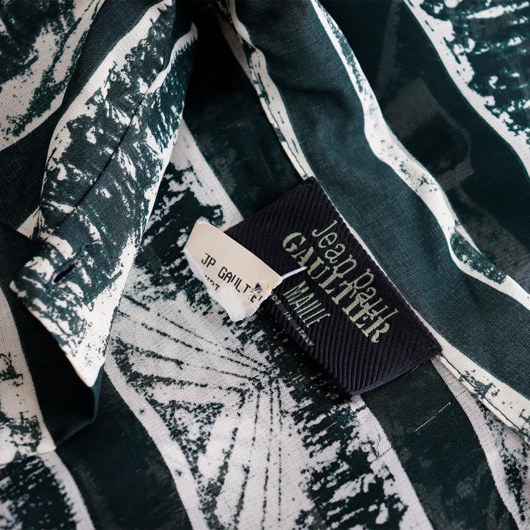 1990s Jean Paul Gaultier Graphic Print Sheer Button Down Blouse Shirt w ...
