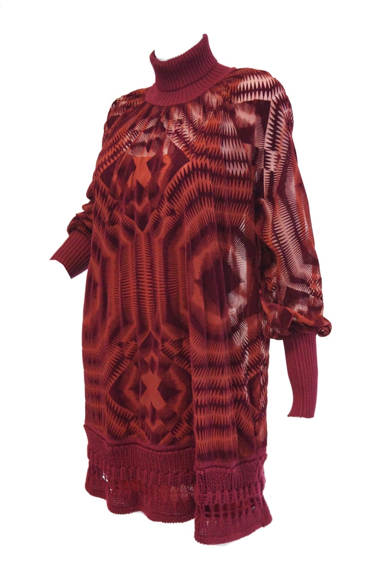 1990s Jean Paul Gaultier Sheer Silk Devore Red Velvet and Knit Dress ...