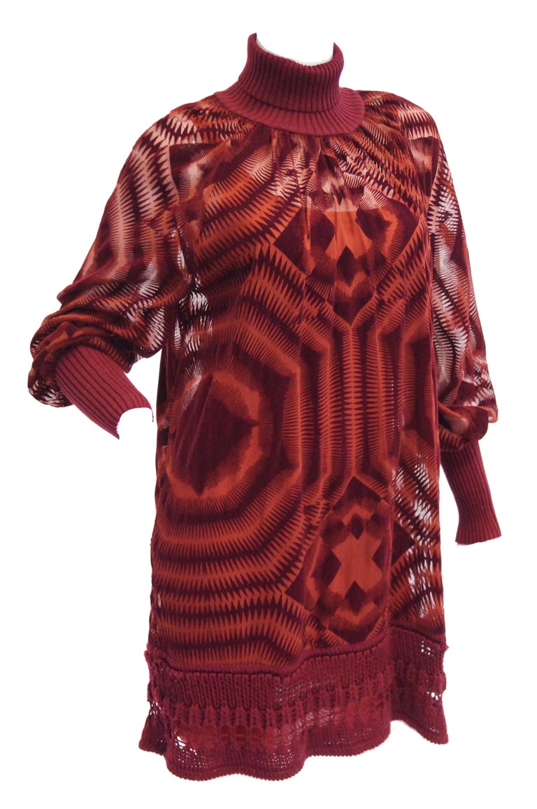 1990s Jean Paul Gaultier Sheer Silk Devore Red Velvet and Knit Dress ...