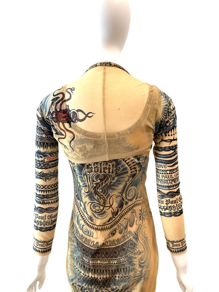 1990s Jean Paul Gaultier Tattoo Sheer Stretch Dress For Sale at 1stDibs