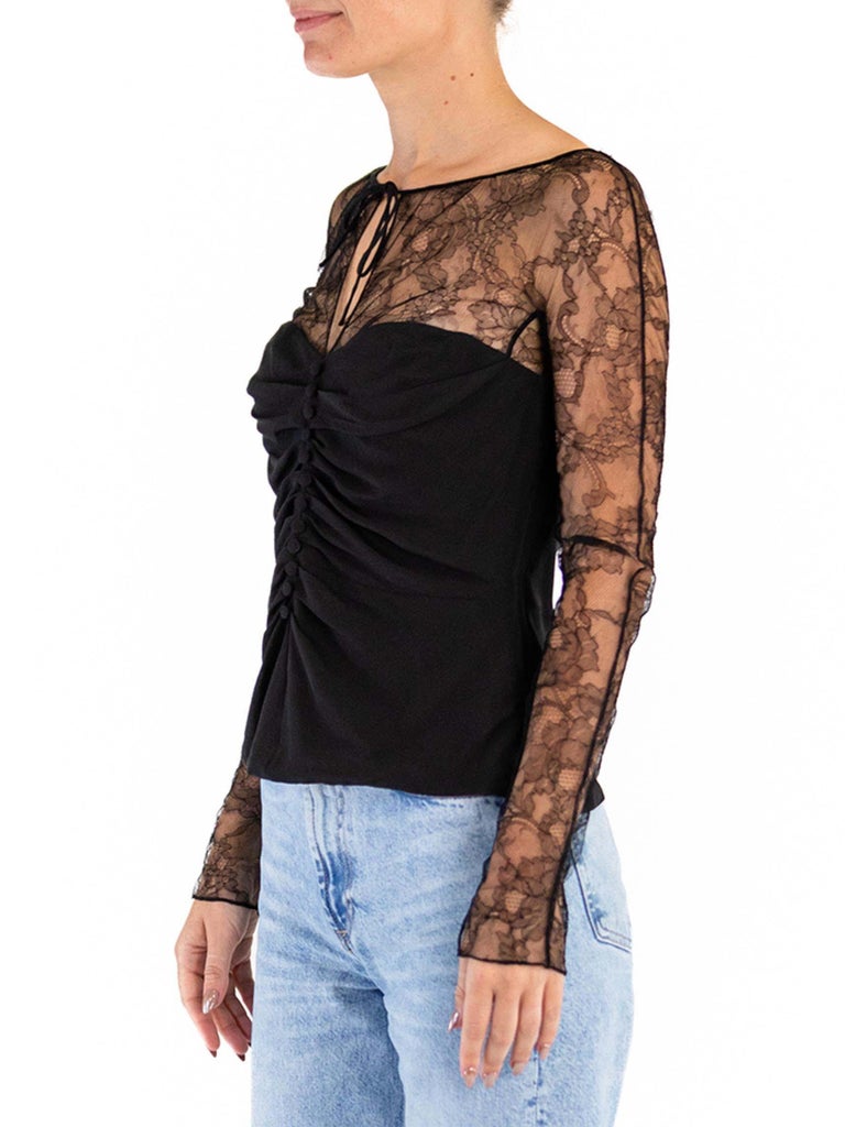 1990S JOHN GALLIANO CHRISTIAN DIOR Black Silk Blend Lace Blouse For ...
