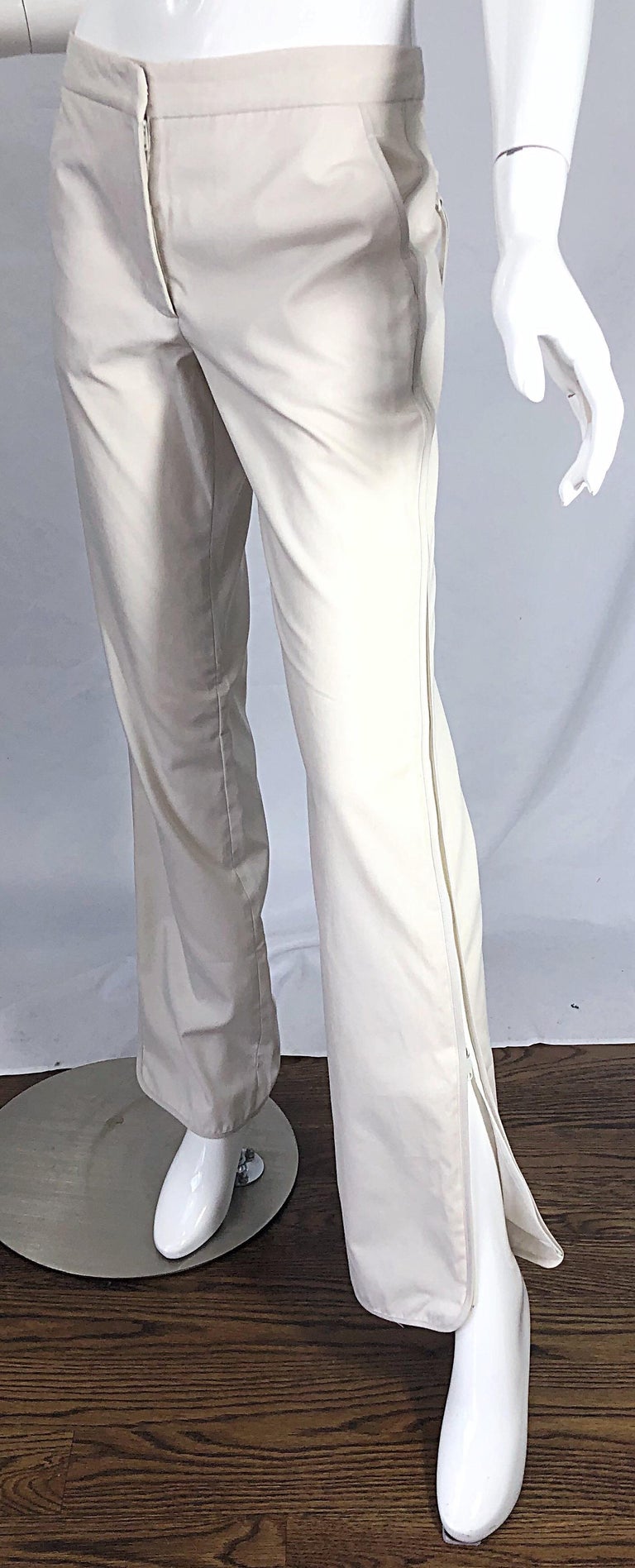 1990s Katayone Adeli Size 6 Zipper Leg Low Rise Stone Khaki Trousers ...