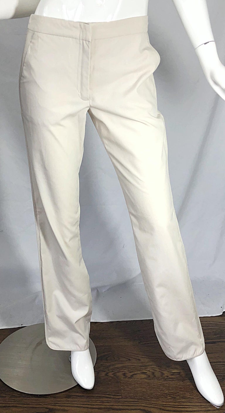 1990s Katayone Adeli Size 6 Zipper Leg Low Rise Stone Khaki Trousers ...