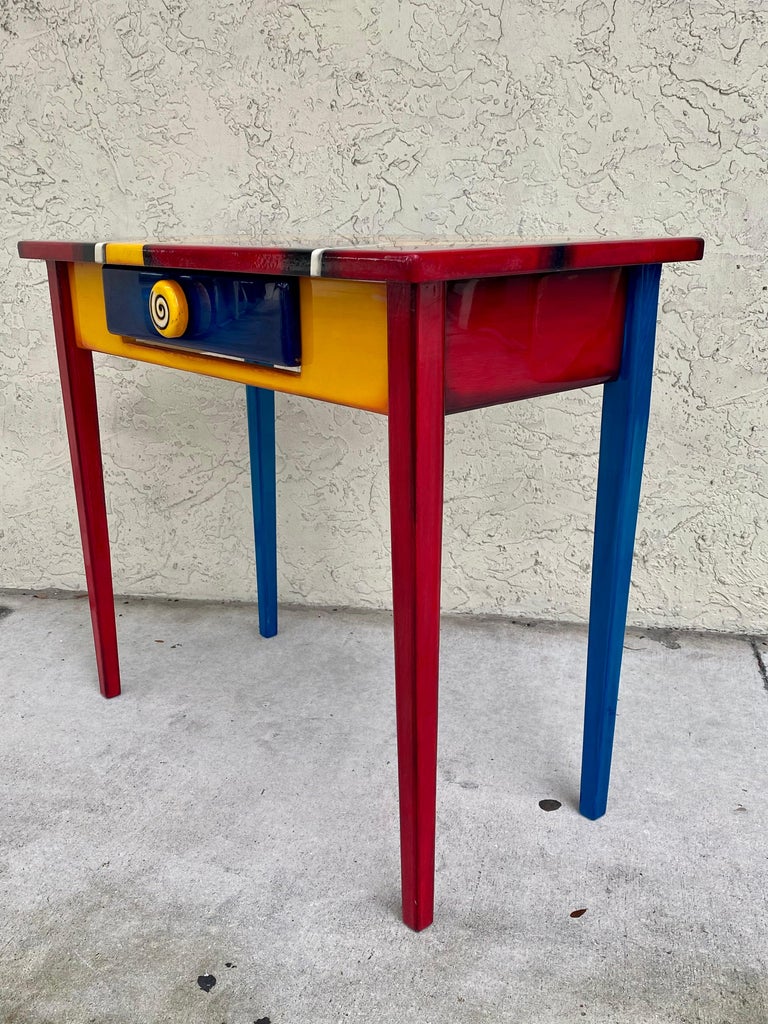 1990s Memphis Style Postmodern Abstract Art Console Desk and Mirror For ...