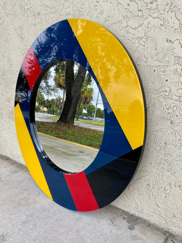 1990s Memphis Style Postmodern Abstract Art Console Desk and Mirror For ...