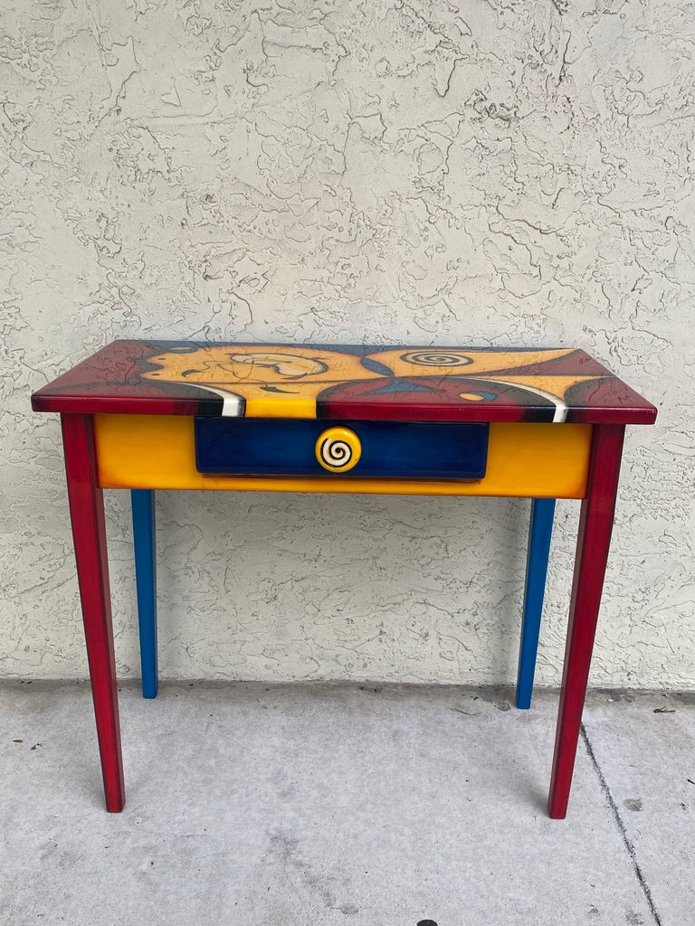 1990s Memphis Style Postmodern Abstract Art Console Desk and Mirror For ...